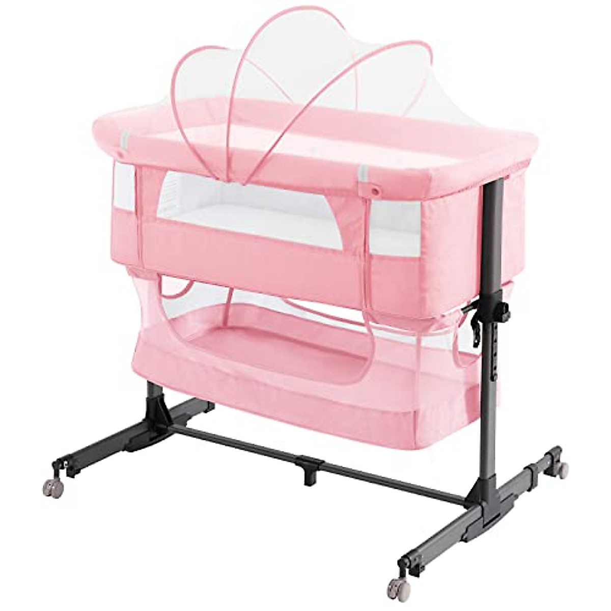 nordmiex 3 in 1 Baby Crib Bedside Crib,Baby Bassinet with Breathable Net,Adjustable Portable Bed for Infant/Baby,Pink, 10.0 kilograms