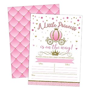 Your Main Event Prints Princess Baby Shower Invitation, Royal Pink and Gold Carriage Baby Sprinkle, 20 Fill in Invitations and Envelopes