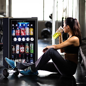 Kndko Mini Beverage Refrigerator and Cooler - 130 Can Mini Fridge with Glass Door, Digital Temperature Control, LED Light, Reversible Door, Perfect for Home, Office, Bar, and Game Room - 3.2 Cu.Ft