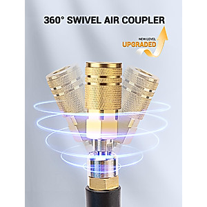 EVOULTES 1/4 In x 28 Ft Polyurethane Recoil Air Hose, Upgraded Air Compressor Hose with Repairable Bend Restrictor, Air Hose kit w/ 360° Swivel 1/4" NPT Coupler & Brass Quick Connect Air Fittings