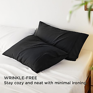 Bedsure Pillow Cases Queen Size Set of 2 - Polyester & Rayon Derived from Bamboo Cooling Pillowcase, Breathable, Soft and Wrinkle-Free Pillow Covers with Envelope Closure, Gifts, Black, 20x30 Inches