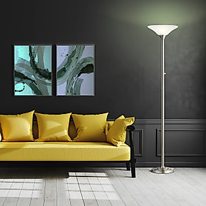 Artiva USA Classic Coordinates, 150W 71-Inch LED Torchiere Floor Lamp with Hammered Glass Shades, Brushed Steel Finish, Dimmable