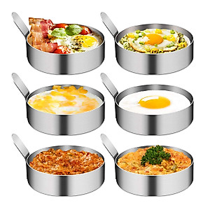 WSNM 6 Pcs Egg Egg Molds Non Stick Steel Egg Egg Rings for Frying Eggs Pancake Sandwich Cooking Beefsteak Kitchen Gadgets for Breakfast