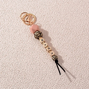 Lantintop Leopard Print Silicone Bead Keychain Fashion Bag Pendant MAMA Keychain Gift for Mom, Sister,Auntie (Mama)