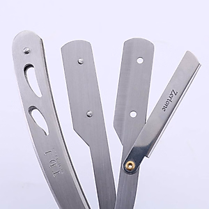 Zertone Straight Razors for Men Kit, Straight Razor with 10 Double Edge Blades - Professional and Close Shaving Straight Edge Razor - Manual Shaver with Barber Razor Blade (Silver)