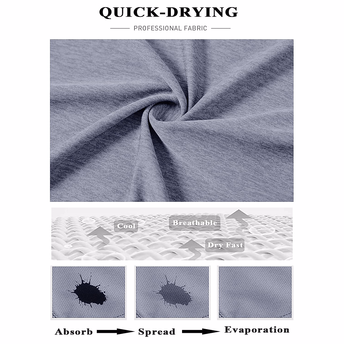 KEFITEVD Athletic Shirts for Men Breathable Quick Dry Gym Training Outdoor Running T-Shirt Short Sleeve Cool Shirt Light Grey