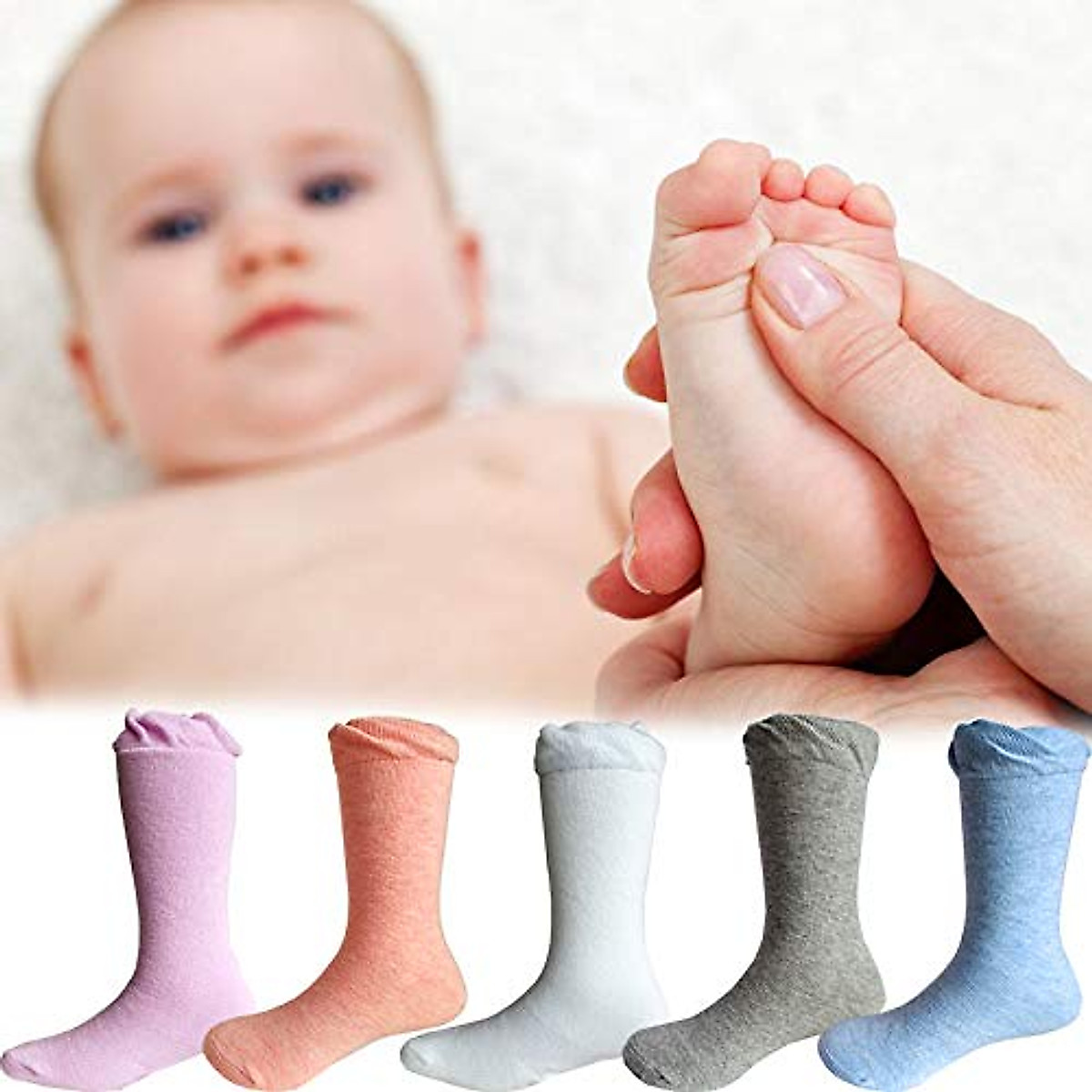 MOLUMIX Baby Knee High Grip Socks, Toddler Non-Slip Socks for Boys and Girls