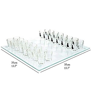 THPT Glass Chess Set with 32 Crystal Wine Glass Chess Pieces and Clear Glass Chess Board， Shot Drinking Chess Game Set for Parties Board Games (Color : Large Chess Set)