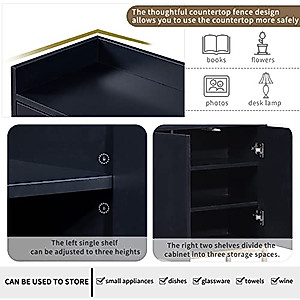 Modern Sideboard Buffet Cabinet, Kitchen Storage Cabinet with 4 Doors, Adjustable Shelves & Metal Legs, Storage Cupboard Console Table for Dining Room Entryway (Black)