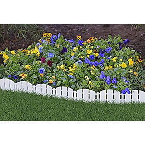 EasyFlex No-Dig Landscape Edging with Anchoring Spikes, 4.5 in. Tall Decorative Adirondack Wood-Look Fence Garden Border, 15 Foot Kit, White (3600WT-15C-6)