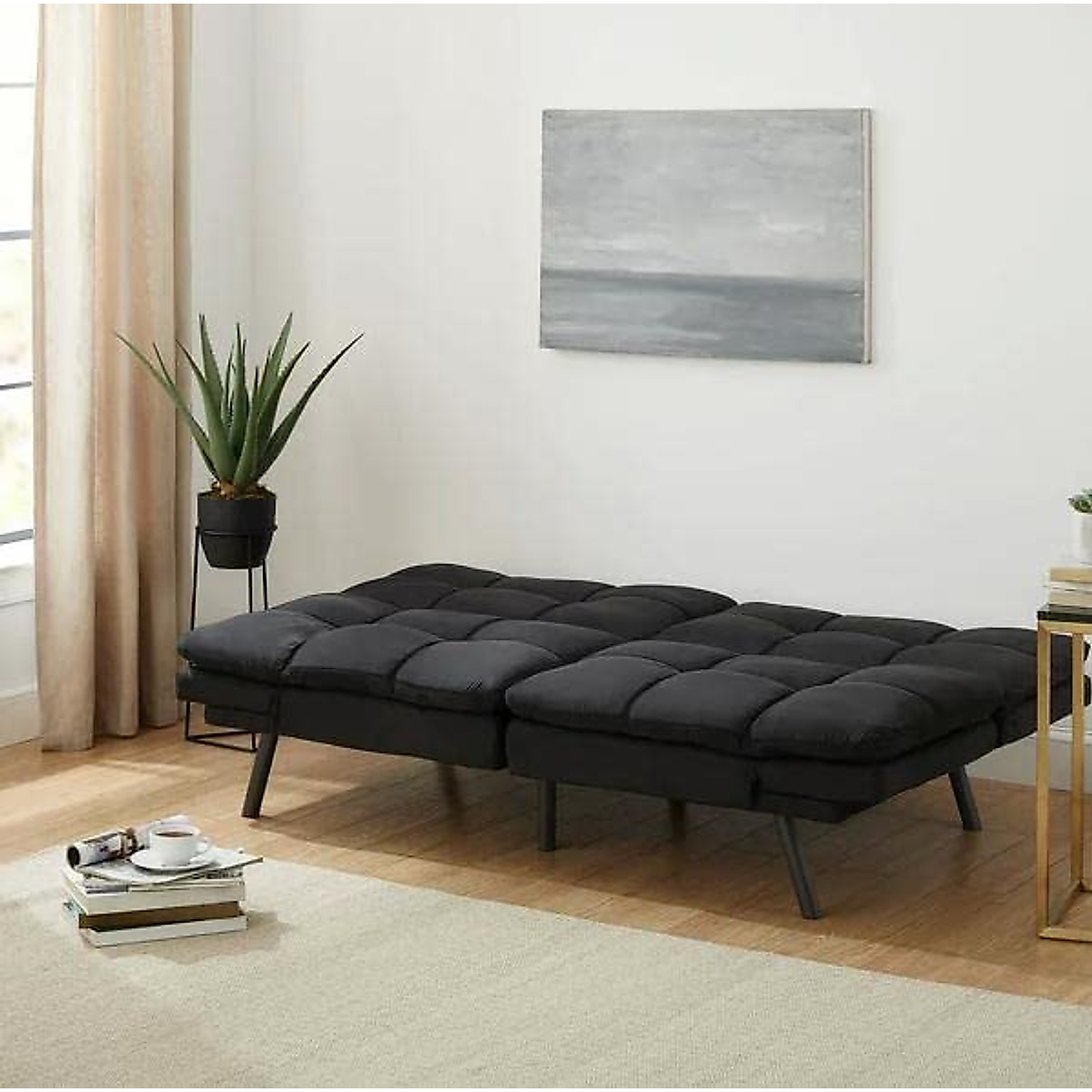 QLDFX HERQS-Memory Foam futon, Black Faux Suede, MS95-010-107-02