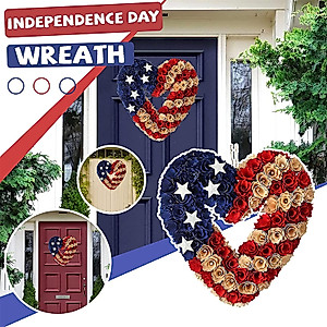 Patriotic Independence Day Wreath American Front Door Wreath 4th of July Wreath Memorial Day Wreath Handmade Hanging Wreath Red White and Blue Flag Day Wreath Veteran's Day Garden Home Decor (E)