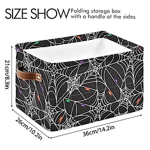 Halloween Spiders Web Storage Basket Bins Decorative Toy Organizer Bins Laundry Hamper Baskets with Handles for Bedroom Office Clothes Pet Nursery Living Room,1 pcs