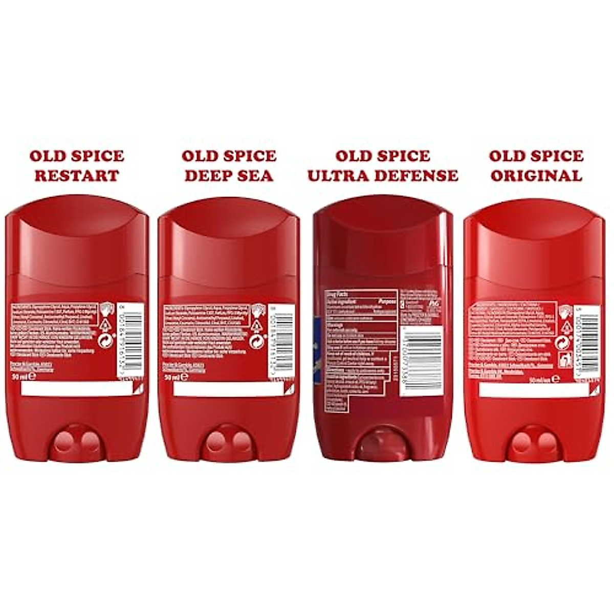 Spice Men's Variety Deodorant Stick, 4 Pack, Invisible Solid Deodorant Stick, Assorted Scents, Deep Sea, Restart, Ultra Defense, and Original, 1.69 Oz. Each