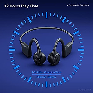 ROPASOMIC Bone Conduction Headphones, 12 Hours Playtime Bluetoeth 5.3 Headset Open Ear Wireless Earphone - IP55 Sweatproof Built-in Mic,Perfect for Running Cycling Hiking Workouts(Black)