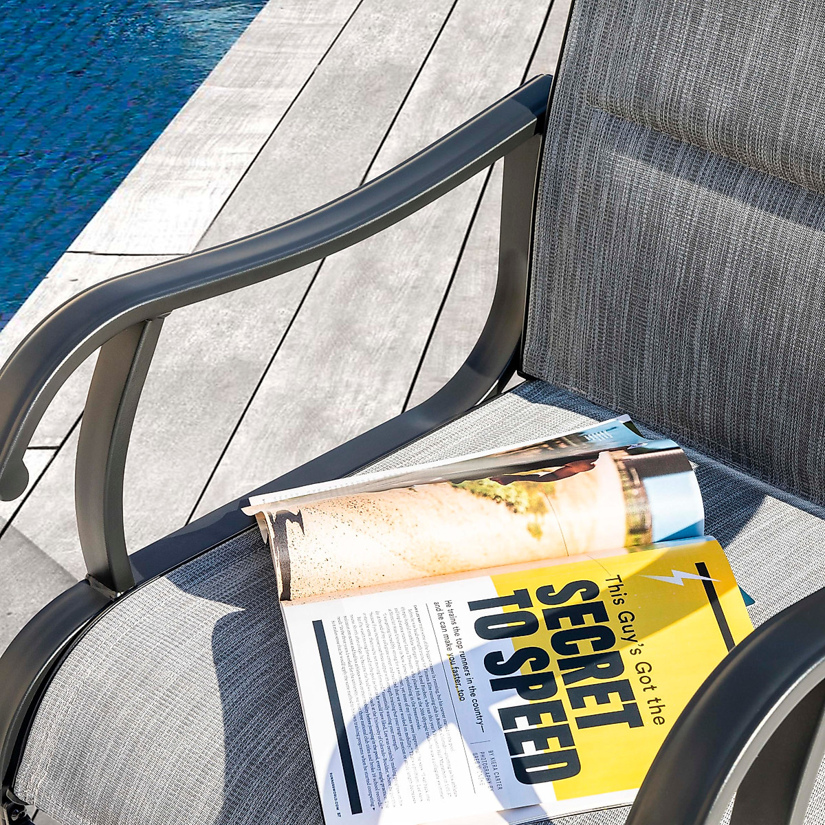 NUU GARDEN Patio Dining Chairs Set of 2, All Weather Outdoor Padded Textilene Patio Chairs, Breathable Spring Motion Textile High Back Outdoor Dining Chairs for Backyard, Lawn, Deck, Grey