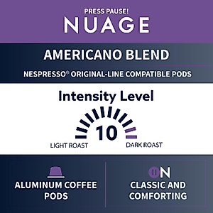 Nuage Coffee | Americano Medium-Dark Roast | Compatible With OriginalLine Nespresso Machines | Aluminum Espresso Coffee Pods | 50 Pods (5 Pack) | Not Vertuo Compatible