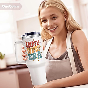 OneGemn Wifey Tumbler with Handle,Wife Gifts from Husband - 40 oz In My Wife Tumbler with Straw and Lid - Wifey Coffee Cup Gifts for Anniversary for Wives Gift for Wifte Birthday Mothers Day