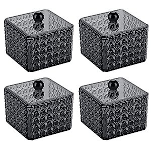 Hipiwe 4 Packs Cotton Swab Ball Pad Holder - Acrylic Apothecary Jar Dispenser Cotton Balls Canister Jar with Lid, Bathroom Storage Organizer for Q-Tips, Makeup Sponges