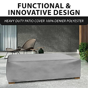 Large Slim Outdoor Ottoman or Coffee Table Cover - Outdoor Square Table Covers - Patio Ottoman Washable - Heavy Duty Furniture 50x26x20 Grey