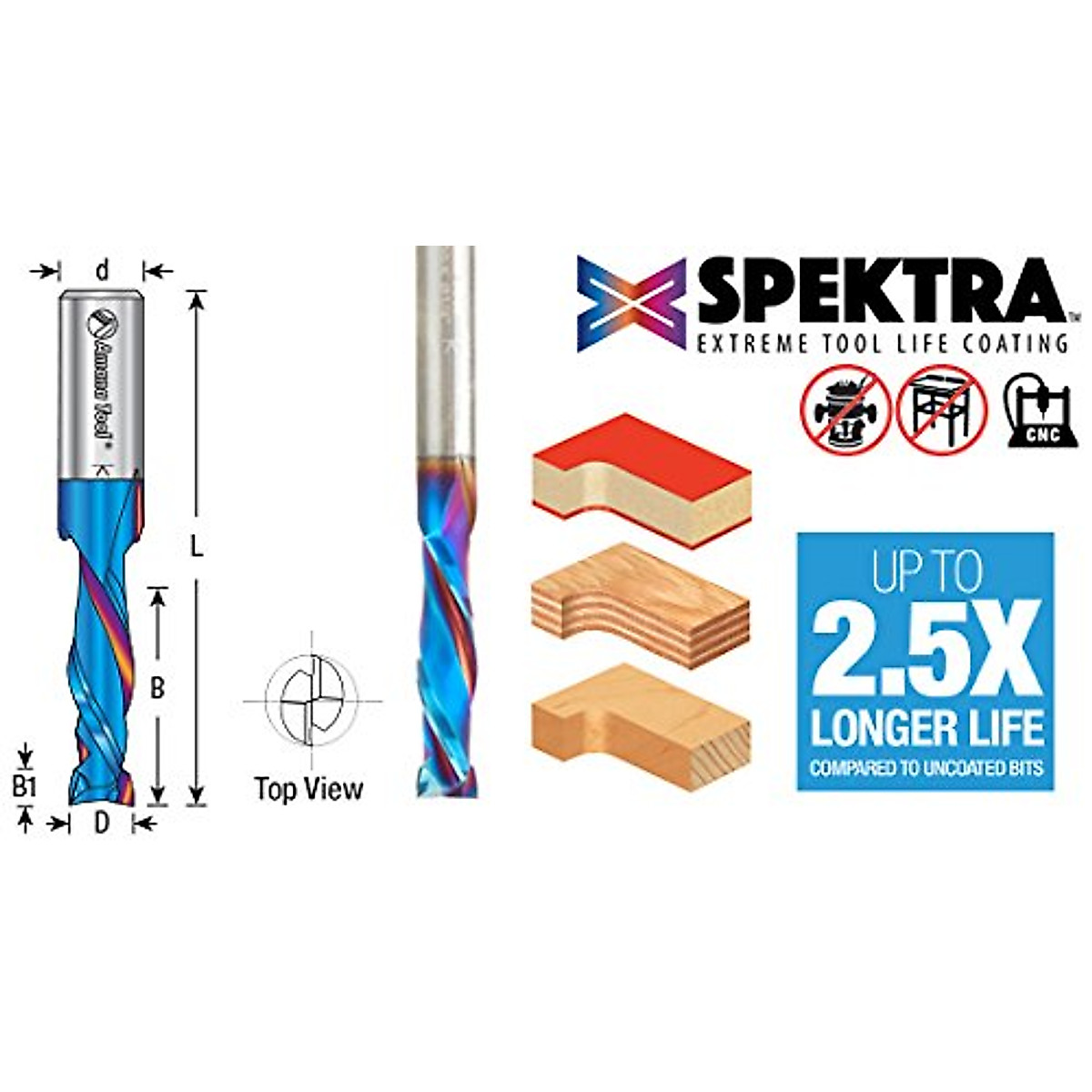 Amana Tool - 46352-K CNC Solid Carbide Spektra Extreme Tool Life Coated Mortise Compressio