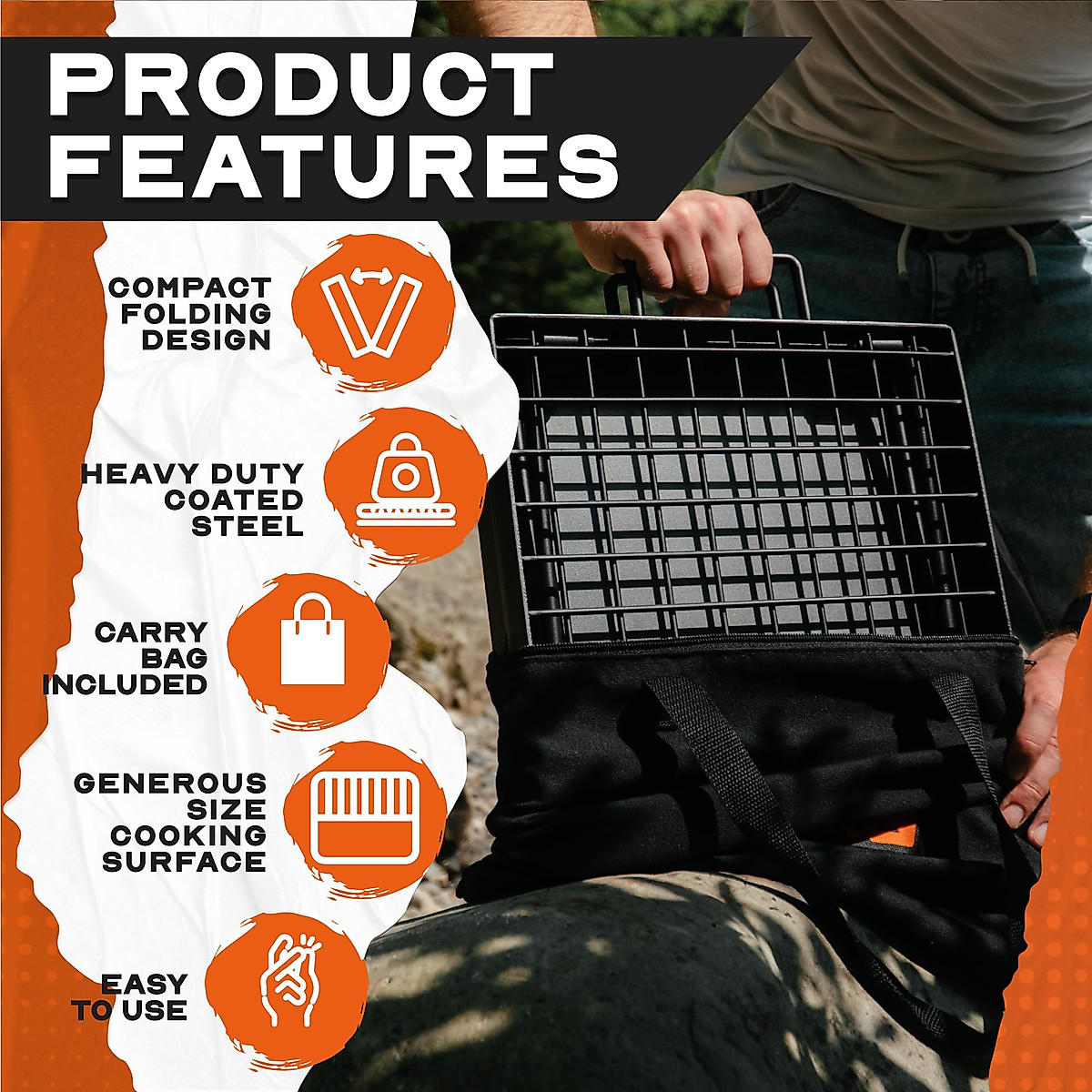 Adventure Seeka Heavy Duty 24" Folding Campfire Grill, Camp Fire Grill With Folding Grill Design For Compact Storage. Campfire Grill Grate And Griddle For Versatile Campfire Cooking