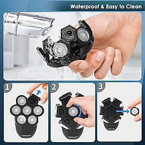 Shaver Blade Heads, LIGHWODE 7D Universal Head Shaver Replacement Blades Electric Razor Replacement Head Waterproof Wet & Dry Easy Install for Head and Face Compatible with Most Shavers