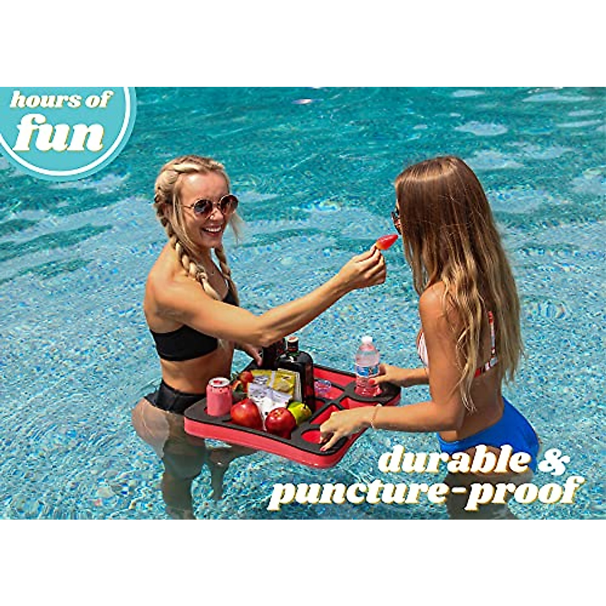 Polar Whale Floating Drink Holder Red and Black Refreshment Table Tray for Pool or Beach Party Float Lounge Durable Black Foam 17.5 Inches Large 10 Compartment UV Resistant