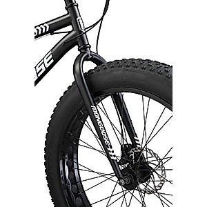Mongoose Malus Mens and Womens Fat Tire Mountain Bike, 26-Inch Bicycle Wheels, 4-Inch Wide Knobby Tires, Steel Frame, 7-Speed Drivetrain Bicycle, Shimano Rear Derailleur, Disc Brakes, Matte Black