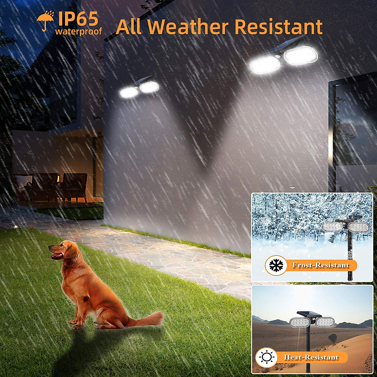 EMANER Motion Solar Lights Outdoor, Solar Floodlight, Stay On or Motion Sensor Mode, Dusk to Dawn Security Light, Landscape Spotlights for Garage Fence Driveway Solar Powered, 2-Pack