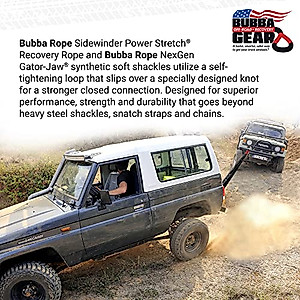 Bubba Rope Off-Road Truck Recovery Gear Set – Heavy-Duty Vehicle Tow Kit: Power Stretch Recovery Rope, 7/8” x 20’ - NexGen PRO Gator-Jaw Synthetic Shackles, 3/8” x 6.5” - Blue