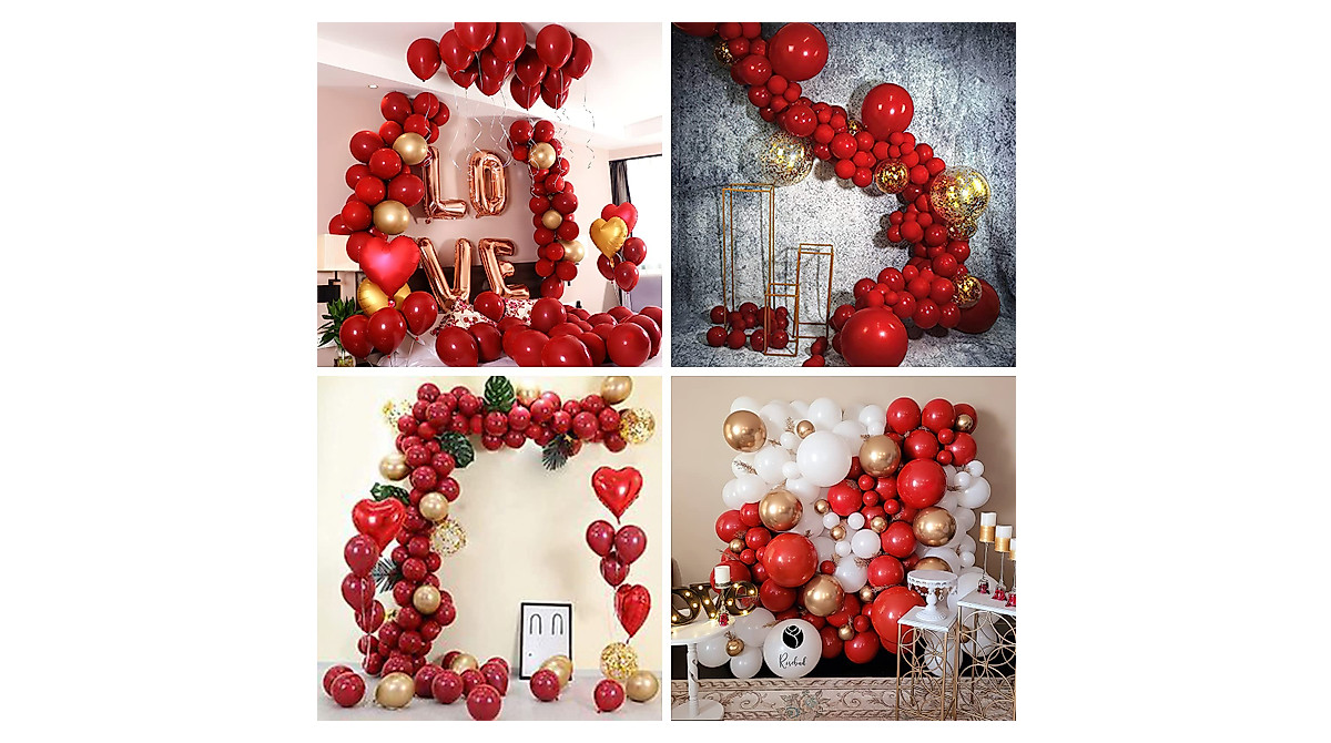 PartyWoo Red & Gold Balloons: Burgundy Party Decorations