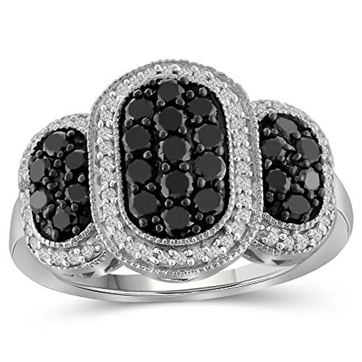 JEWELEXCESS Sterling Silver 1 Carat Black & White Diamond Ring for Women | Diamonds for Everyday Womens Wear