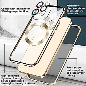 [CD Loop+Safety Lock]Magnetic Case for iPhone 14 Pro Max Case,[Privacy Screen with Camera Lens][Electroplating Metal Bumper]Double Sided 9H Glass Compatible with MagSafe Case for iPhone 14 Pro Max