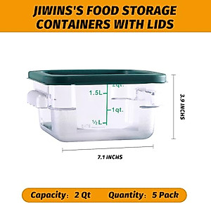 Hakka 2 Qt Commercial Grade Square Food Storage Containers With Lids,Polycarbonate,Clear - Case of 5