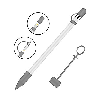 siduater Silicone Sleeve for Apple Pencil 1st Generation, Ultra Light Pen Skin Case Accessories Soft Protective iPad Pencil Grip Holder with 2 Nib Covers 1 Cable Adapter Tether, Gray