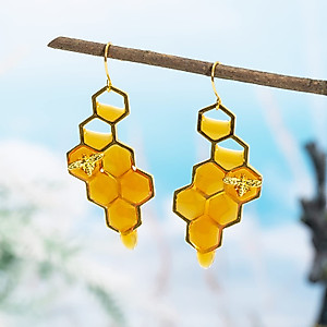 ZKBKJSPZJB Bumble Bee Earrings-Honeycomb Earrings For Women -Honey Jar Earrings Asymmetrical Earrings Bee Costume Women…