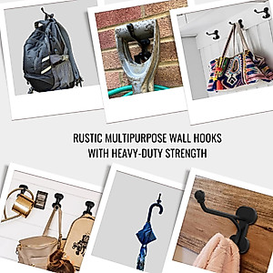 Rustic Wall Hooks Heavy Duty: Black Cast Iron Hooks for Bags, Coat, Towels and Hat, Farmhouse Decorative Antique Wall Hooks