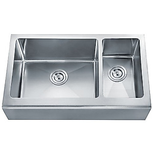 Dowell 10"/8" Deep Apron Front Farmhouse Undermount Double Bowl 32-7/8x20 Stainless Steel Kitchen Sink (16 Gauge, 6008 3320D)