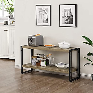 FIVEGIVEN Small Industrial Bookshelf 2 Shelf Bookcases and Book Shelves for Living Room/Bedroom Wood Metal Rustic Oak