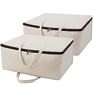 Breathable Canvas Soft Storage Bag with Handles, Beige, 2pcs
