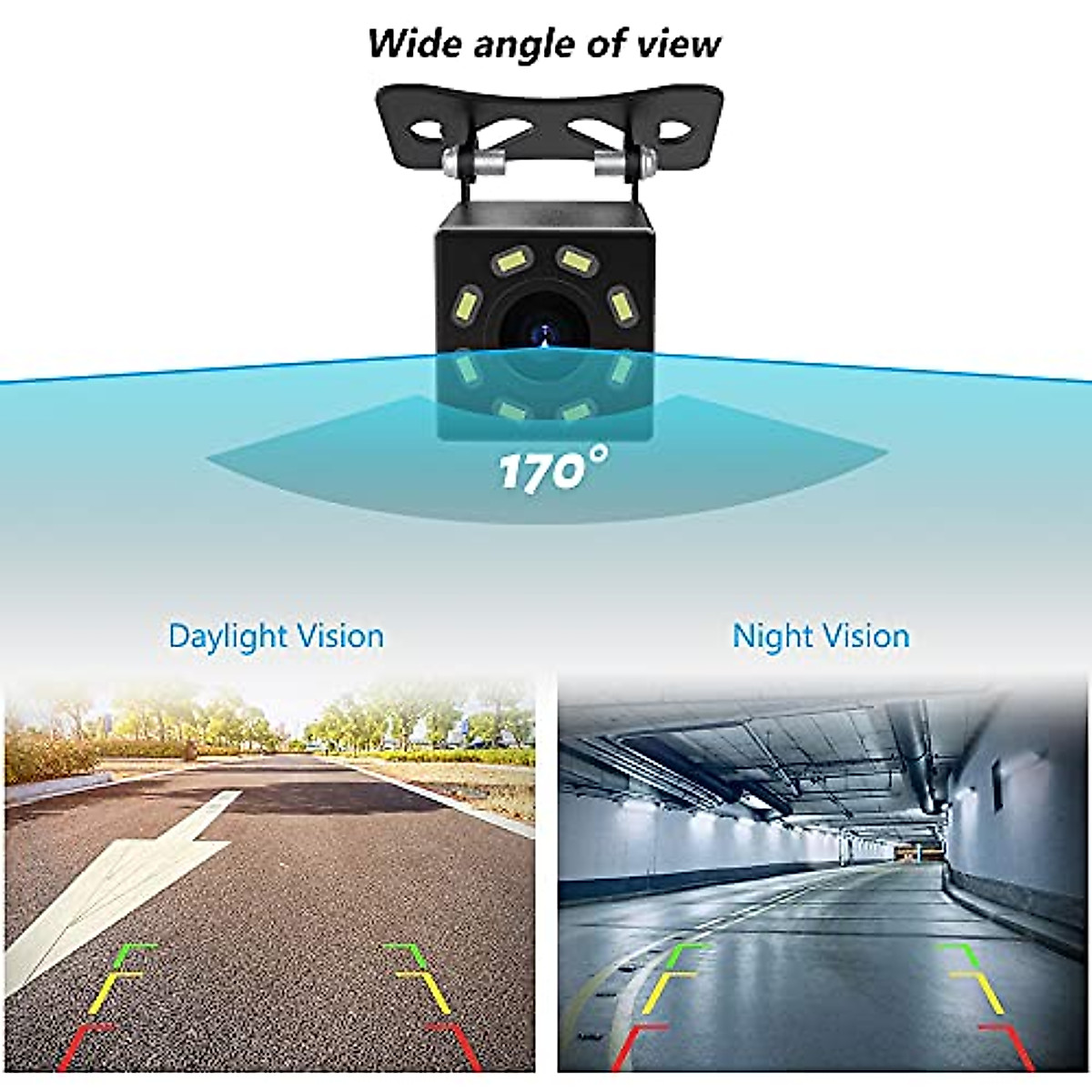 Vehicle Backup Camera, Rear View Reserve Camera with 8 LEDs Night Vision,170° View Angle, Waterproof for Car, Trucks, SU, RV, Pickup, Vans