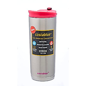 costablue Travel Coffee Mug - 16 Oz. Stainless Steel Insulated Coffee Mug, Leak Proof Tumbler w/Dishwasher Safe Lid, Double Wall Travel Coffee Cup, Reusable Insulated Tumbler for Hot & Cold Beverages