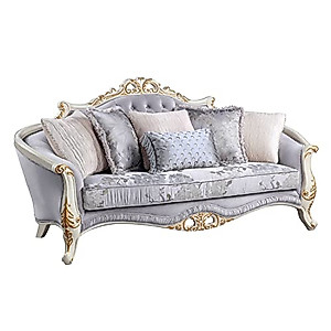 Acme Galelvith Fabric Upholstered Sofa with 5 Pillows in Gray
