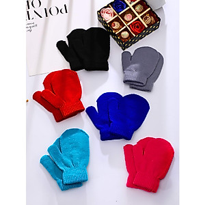 Sumind 12 Pairs Kids Mitten Knitted Toddler Mittens Winter Warm Stretch Gloves Infant Mitten Gloves for Boys Girls (Bright Colors)