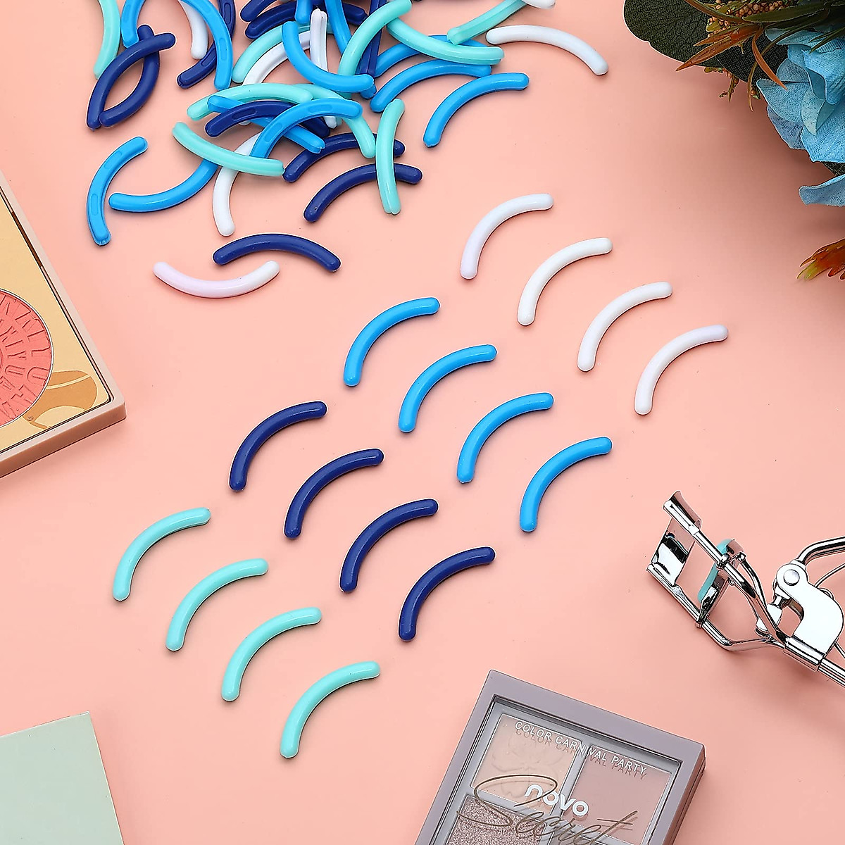 Mudder 80 Pieces Eyelash Curler Refills Pads Soft Curler Replacement Refills Pads for Universal Eyelash(White, Aqua Blue, Blue, Dark Blue)