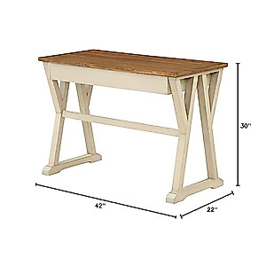 OSP Home Furnishings Jericho Rustic 42 Inch Writing Desk with 2 Drawers and Burnished Decorative Hardware, Antique White