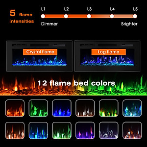 PAOLFOX 36 inch Electric Fireplace Insert,Wall Mounted,Wall Fireplace Electric with Remote Control,Linear Fireplace,Led Fireplace Recessed,12 Flame Colors