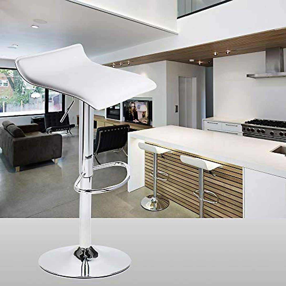 Set of 2 Barstool, Adjustable Swivel Bar Stools with PU Leather and Chrome Base, Gaslift Pub Counter Chairs,White