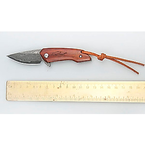 ILEAF Damascus Steel Folding Pocket Knife 2" Blade 3" Folded 5" Open, Liner Lock with Rosewood Handle Great for Camping Fishing Hiking